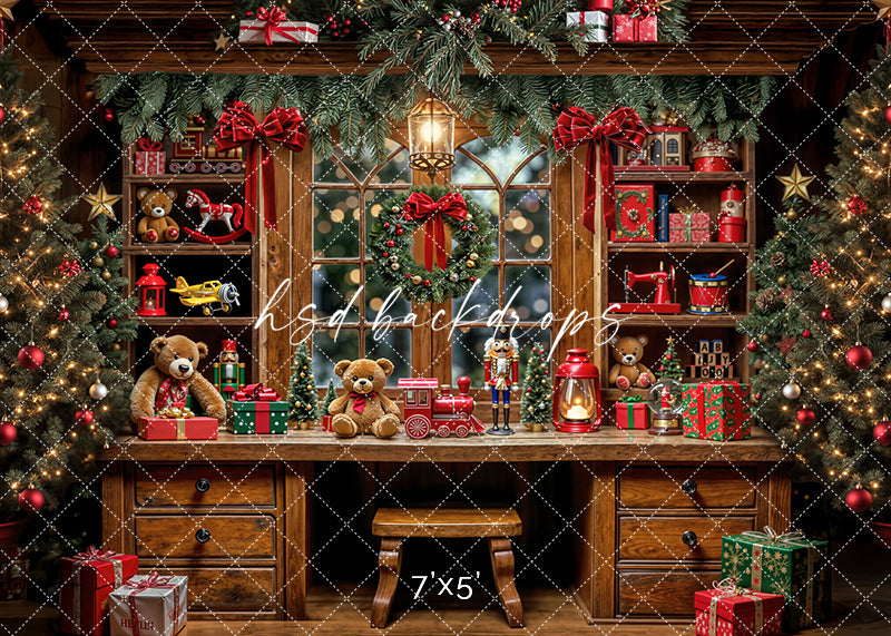 Santa’s Toy Shop Christmas Backdrop with Toys, Gifts & Garland – HSD ...