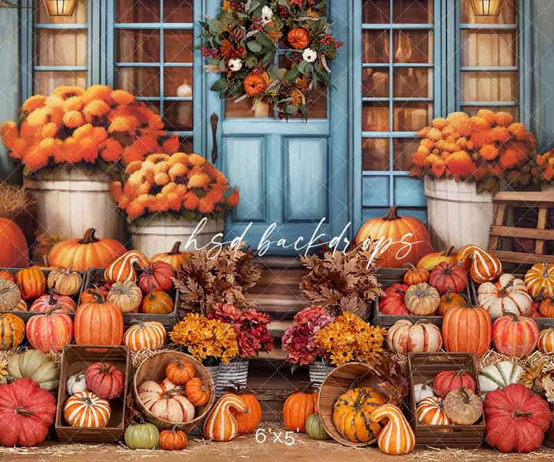 Pumpkin Patch Storefront Photography Backdrop for Pictures