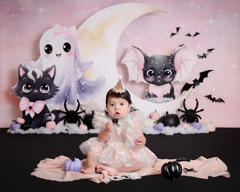 Cake Smash Cute Halloween Backdrop for Pictures with Pink
