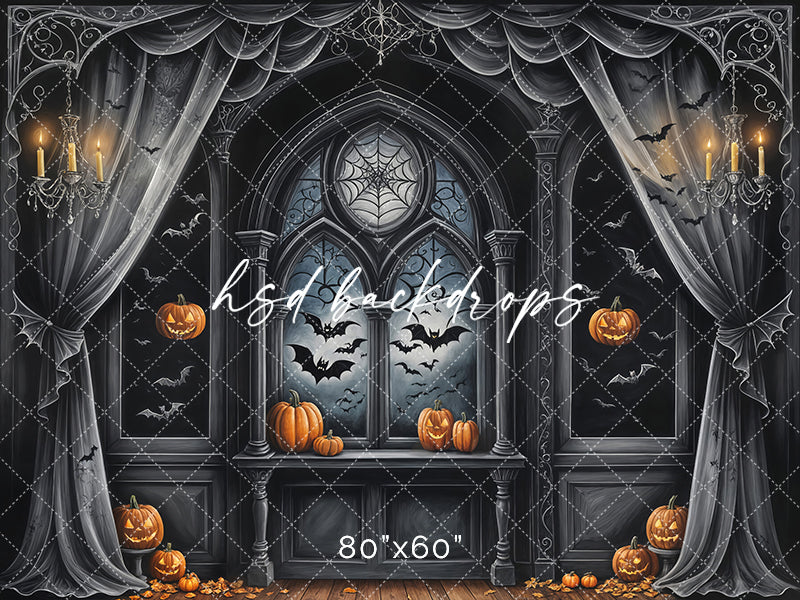 Gothic Window with Curtains Halloween Backdrop for Photography – HSD ...