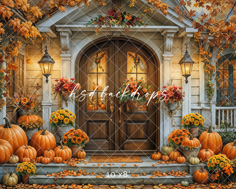 Elegant Autumn Porch Fall Themed Photo Backdrop