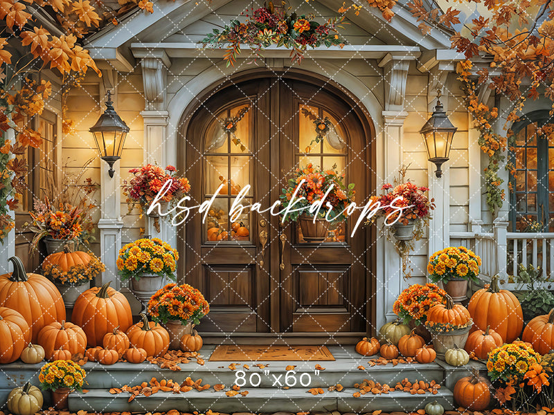 Elegant Autumn Porch Fall Themed Photo Backdrop