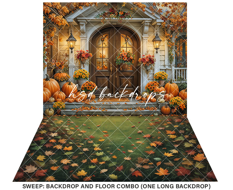 Elegant Autumn Porch Fall Themed Photo Backdrop