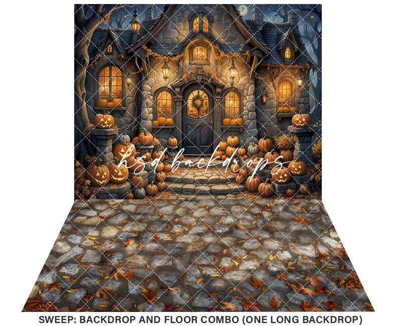 Wicked Witch Cottage haunted Halloween backdrop for pictures