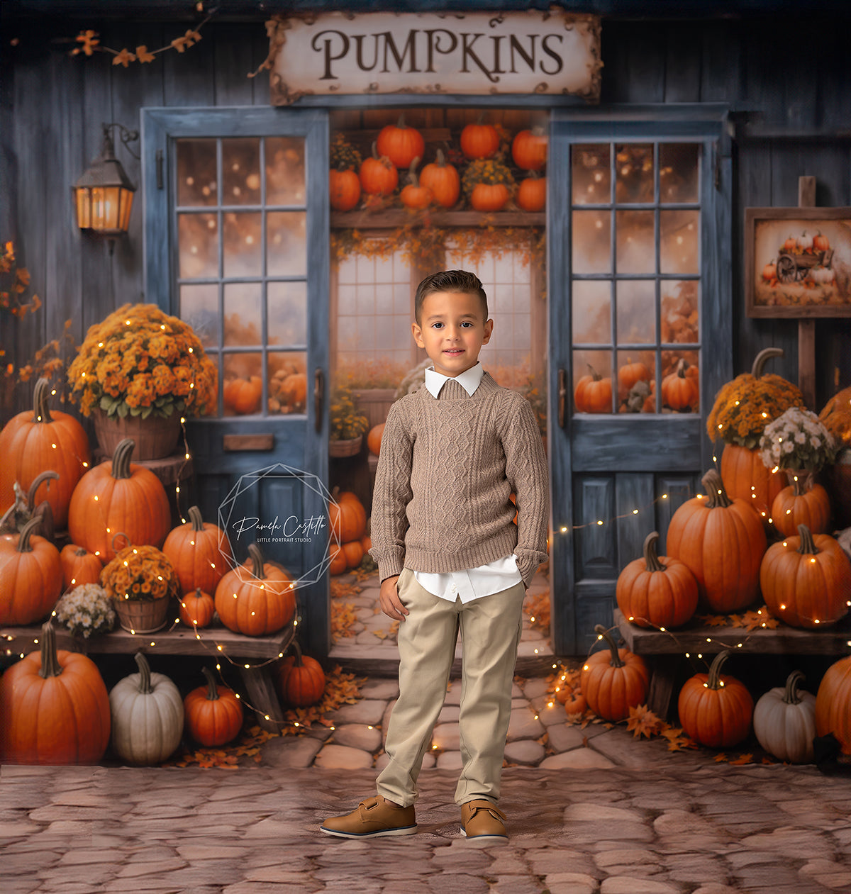 Blue Pumpkin Patch Barn fall photo backdrop – HSD Photography Backdrops