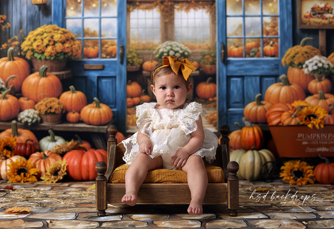 Blue Pumpkin Patch Barn fall photo backdrop – HSD Photography Backdrops