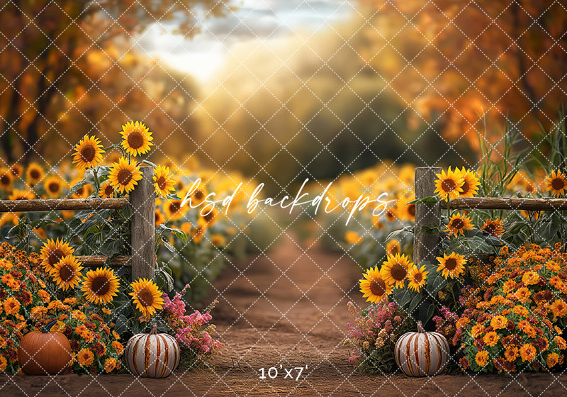Sunflower Pathway fall photography backdrop for pictures