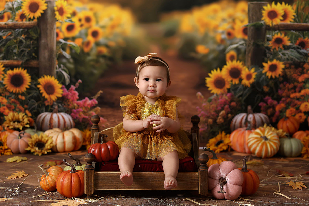 Sunflower Pathway fall photography backdrop for pictures