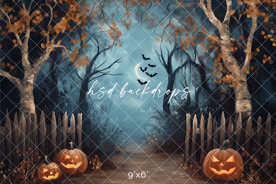 Haunted Halloween Forest Scene Setter Photo Booth Backdrop