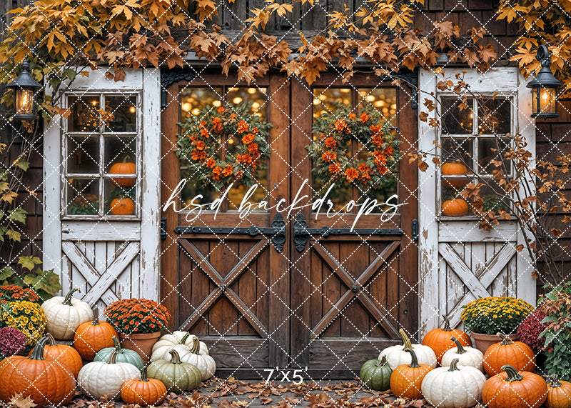 Bountiful Autumn Barn Doors Fall Pumpkins Photo Backdrop – HSD ...