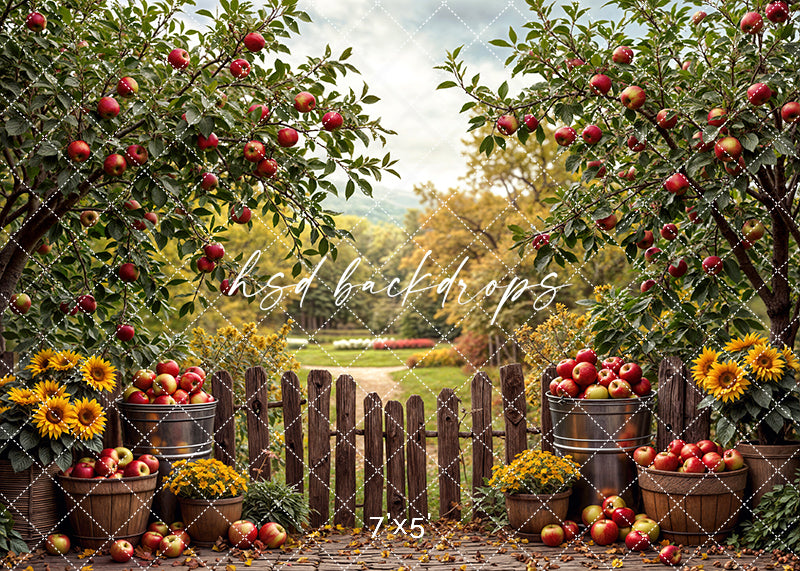 Apple Orchard Fall Backdrop with Sunflowers and Rustic Fence – HSD ...