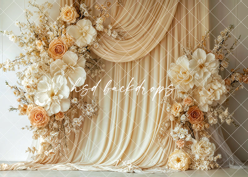 Peach & Cream Floral Fabric Curtain Maternity Backdrop for Photos – HSD ...