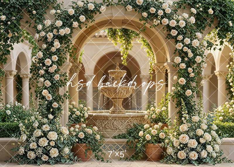 Tuscan Rose Courtyard – Romantic Fountain Quinceañera Backdrop – HSD ...