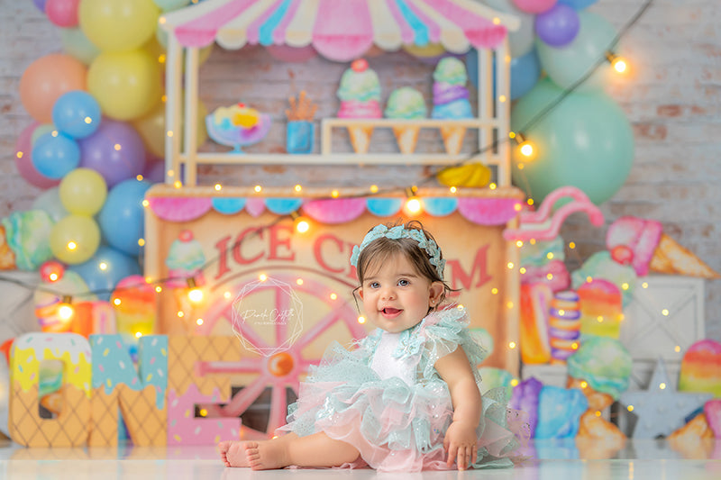 Ice Cream Birthday Backdrop for Cake Smash or Summer Photography