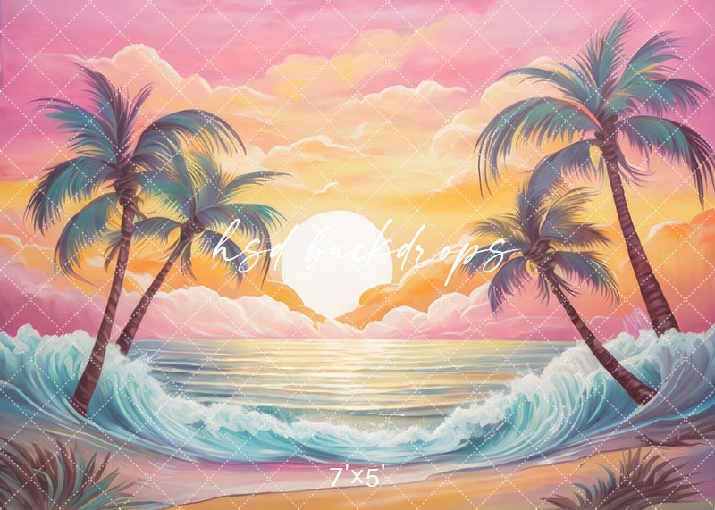 Dream House Beach Beach backdrop with tropical scene and palm trees