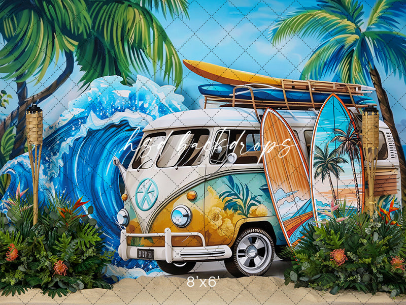 Retro Beach Van Summer Photography Backdrop