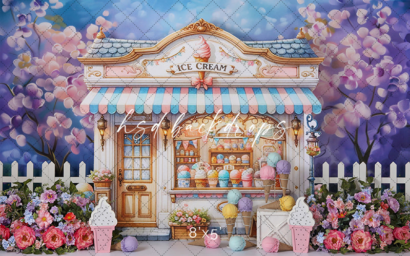 Ice Cream Parlor Photo Backdrop for Birthday Cake Smash Photoshoot