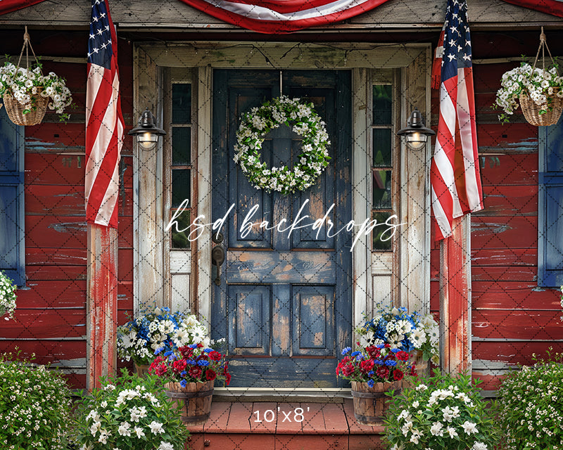 Patriotic Porch Door 4th of July Summer Photography Backdrop