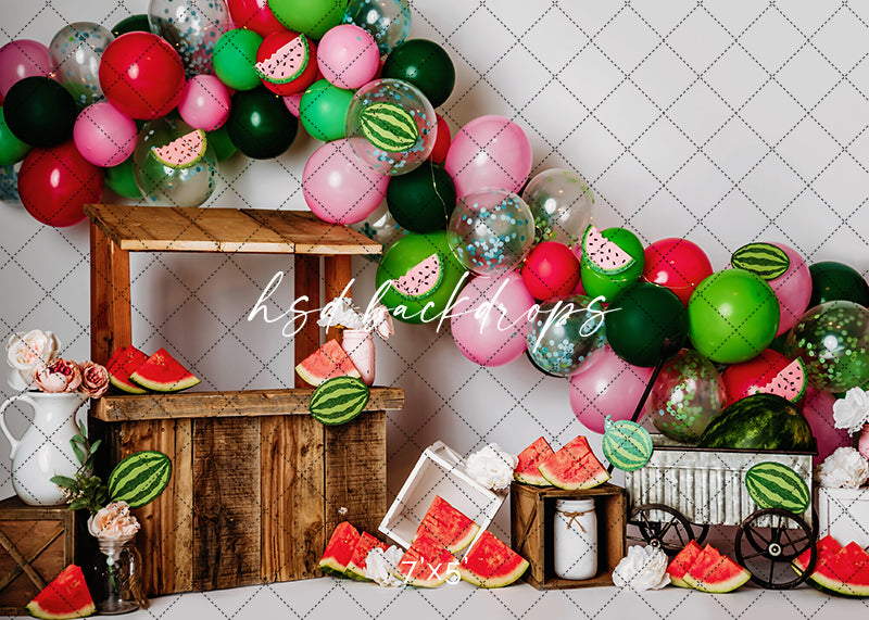 One in a Melon Watermelon Birthday backdrop for Cake Smash Photoshoot