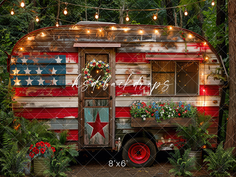 4th of July Patriotic Camper Photo Backdrop for Summer Mini Sessions