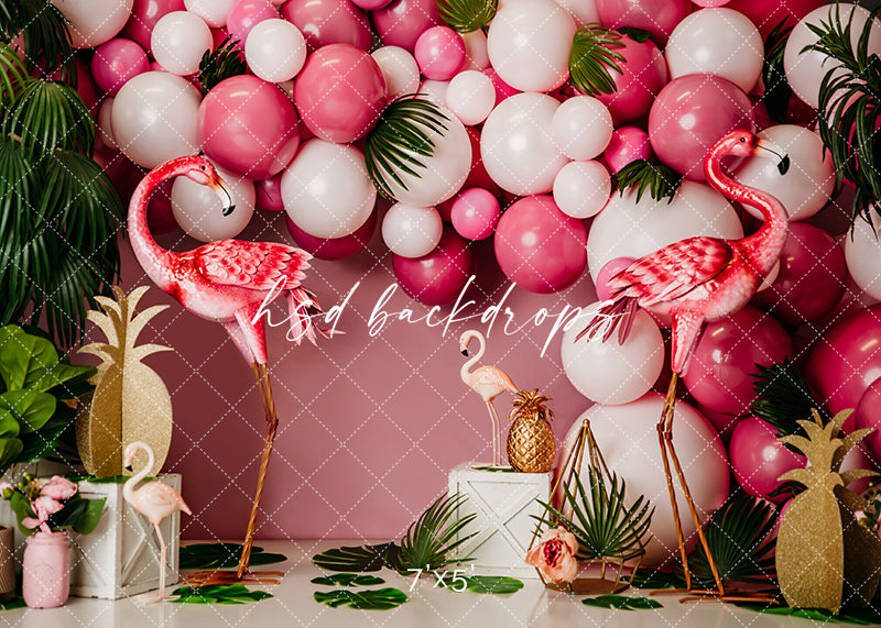 Tropical Flamingo Birthday Backdrop for Summer Cake Smash Photoshoot