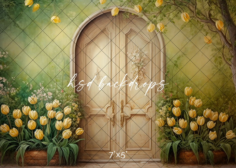 Easter Photo Backdrop | Antique Spring Door with Tulips