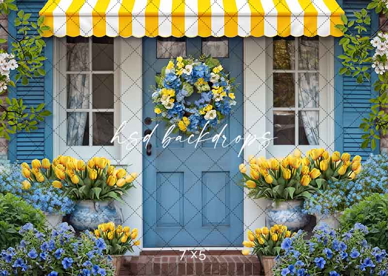 Spring Backdrops for Pictures | Blue & Yellow Spring Cottage