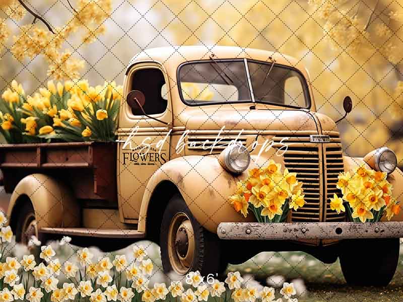 Spring or Easter Themed Photo Backdrop | Vintage Truck