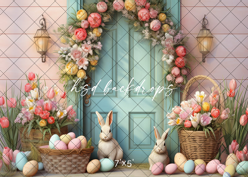 Easter Spring Themed Photo Backdrop | Pastel Easter Door