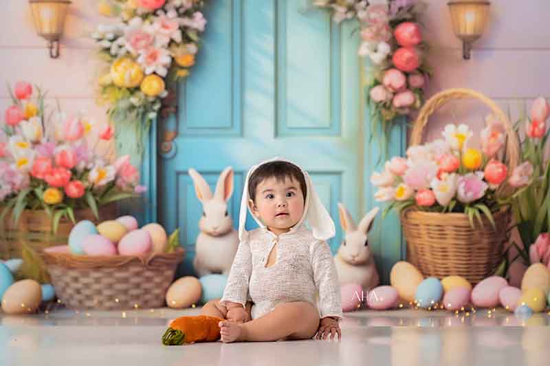 Easter Spring Themed Photo Backdrop | Pastel Easter Door