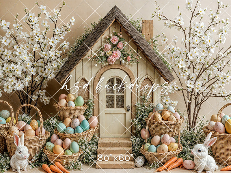 Cute easter Bunny Cottage Hut Backdrop for Photography – HSD ...