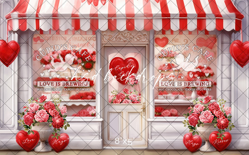 Cupid's Cafe Valentine's Day Backdrop