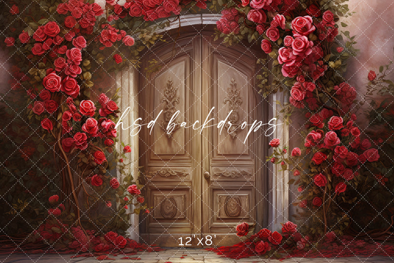 Romantic Roses Door Valentine's Day Photography Backdrop for Pictures