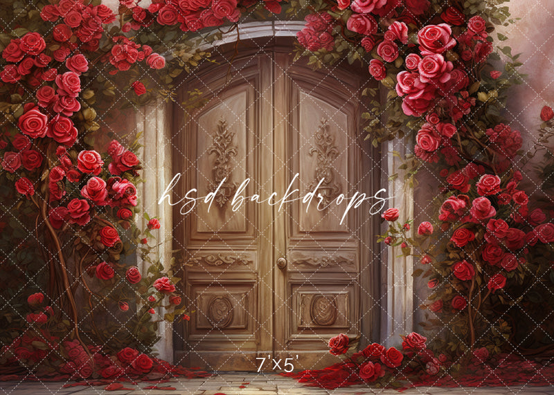 Romantic Roses Door Valentine's Day Photography Backdrop for Pictures