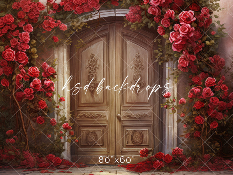 Romantic Roses Door Valentine's Day Photography Backdrop for Pictures ...