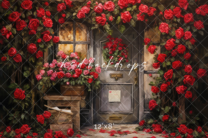 Romantic Post Office Door Valentine's Day Photography Backdrop for Pictures