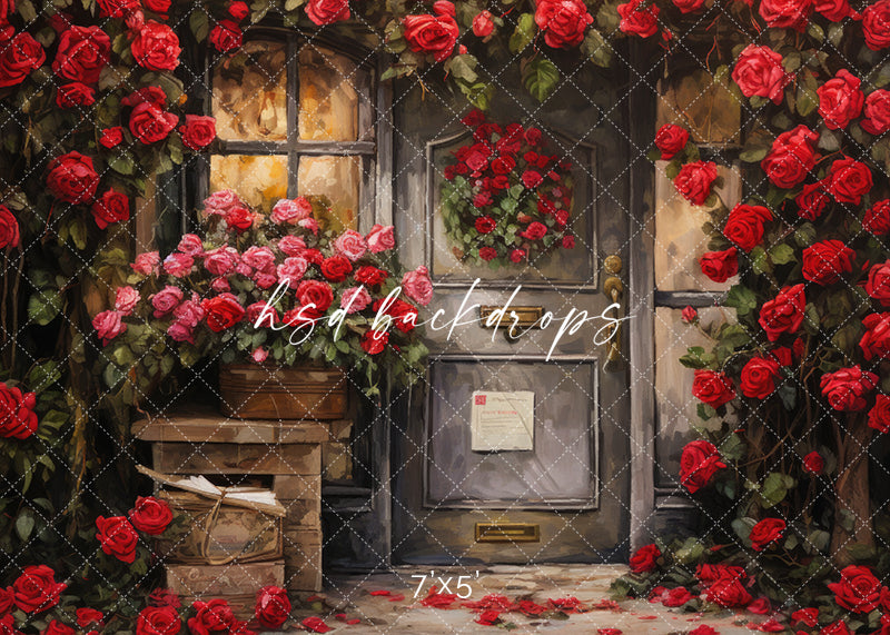 Romantic Post Office Door Valentine's Day Photography Backdrop for Pictures
