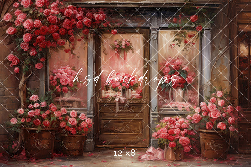 Nostalgic Flower Shop Valentine's Day Photo Backdrop for Pictures