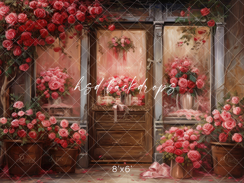 Nostalgic Flower Shop Valentine's Day Photo Backdrop for Pictures