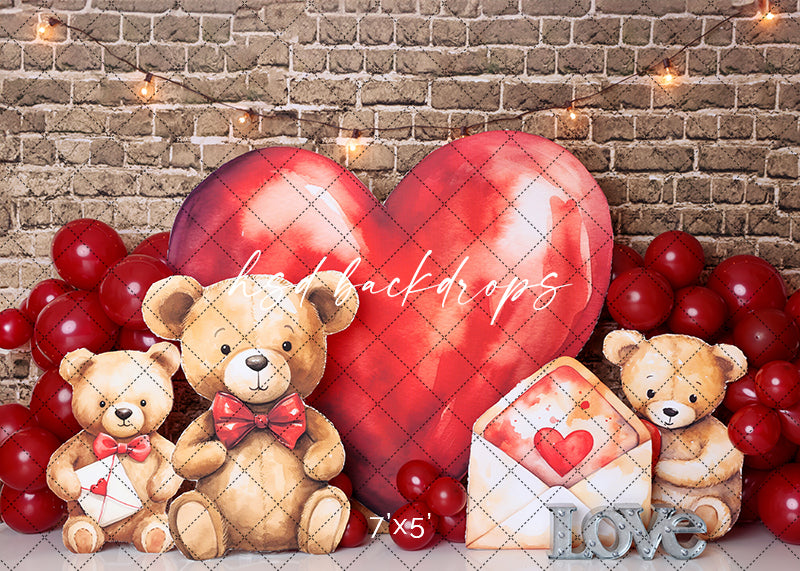 Teddy Bear valentines Day Themed Photo Backdrop