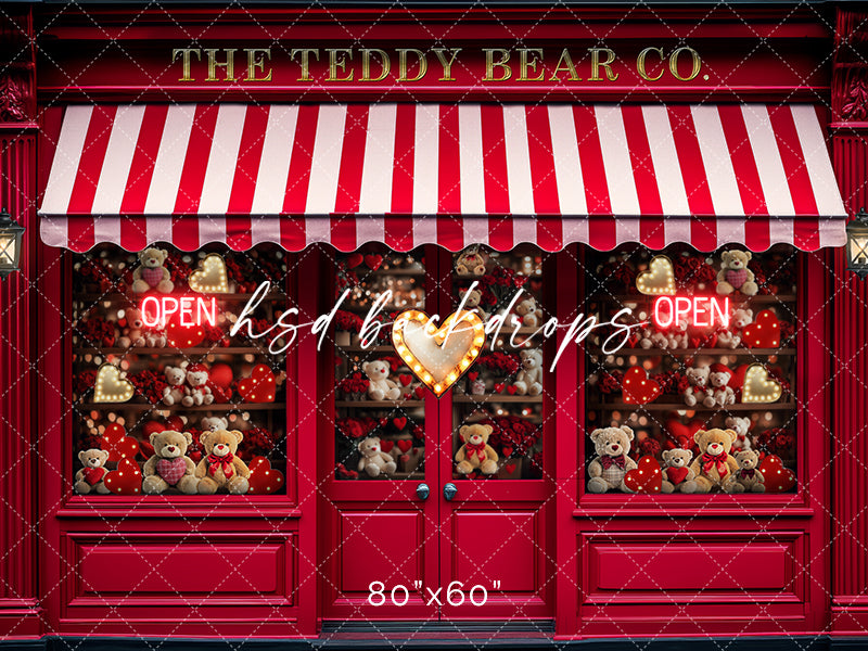 Valentine's Day Teddy Bear Store Front Photography Backdrop – HSD ...