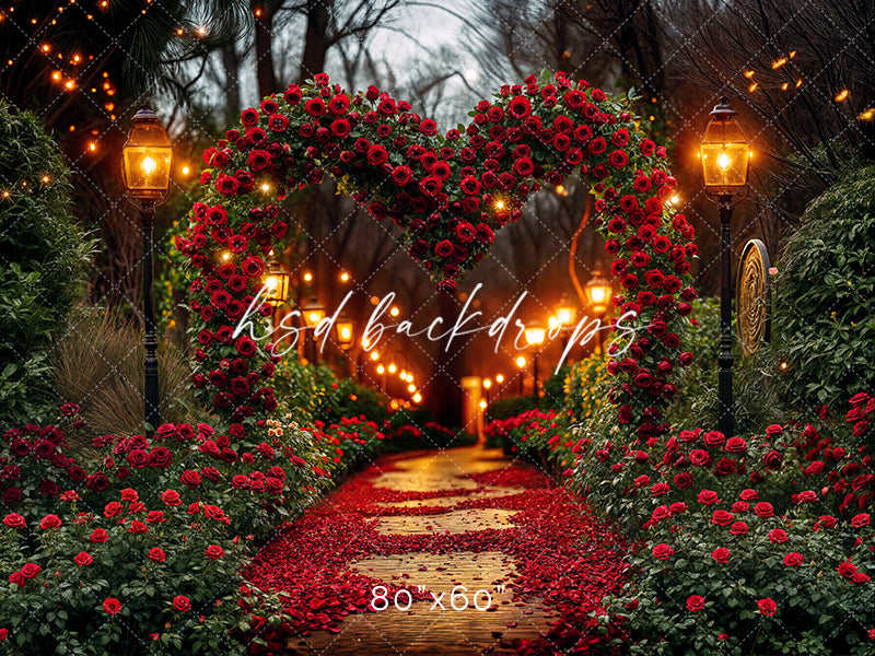 Romance Path Red Roses Heart Arch Valentine's Day Photography Backdrop ...