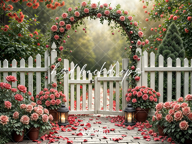Pink Roses Garden Arch Valentine's Day Door Photo Backdrop – HSD ...