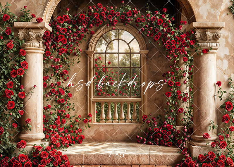 Climbing Red Roses Columns Valentine's Day Photography Backdrop – HSD ...