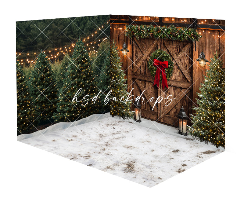 Rustic Christmas Barn Doors Photo Backdrop and Floor Combo - CHS66474 ...