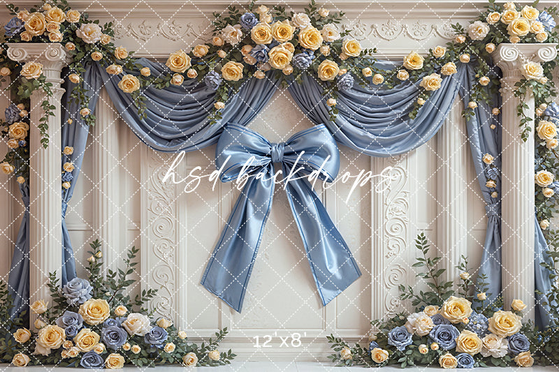 Fancy Blue & Yellow Regal Baroque Wall Fabric Backdrop for Pictures ...