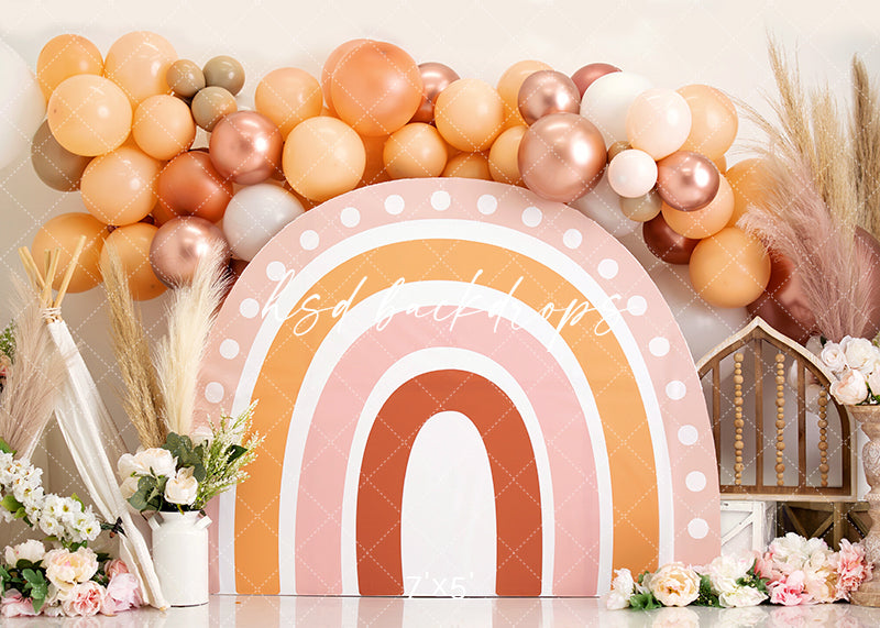Boho Rainbow Backdrop with Balloons for Cake Smash Studio Portraits ...