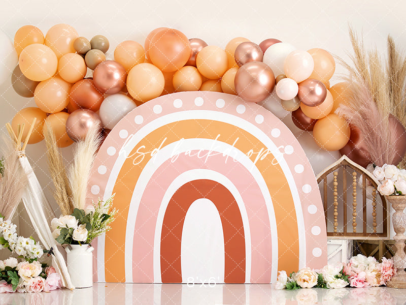 Boho Rainbow Backdrop with Balloons for Cake Smash Studio Portraits