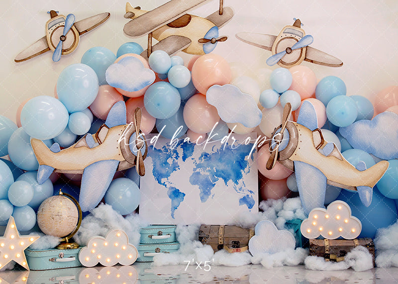 Pilot Themed Backdrop for Airplane Birthday Party Cake Smash Photos