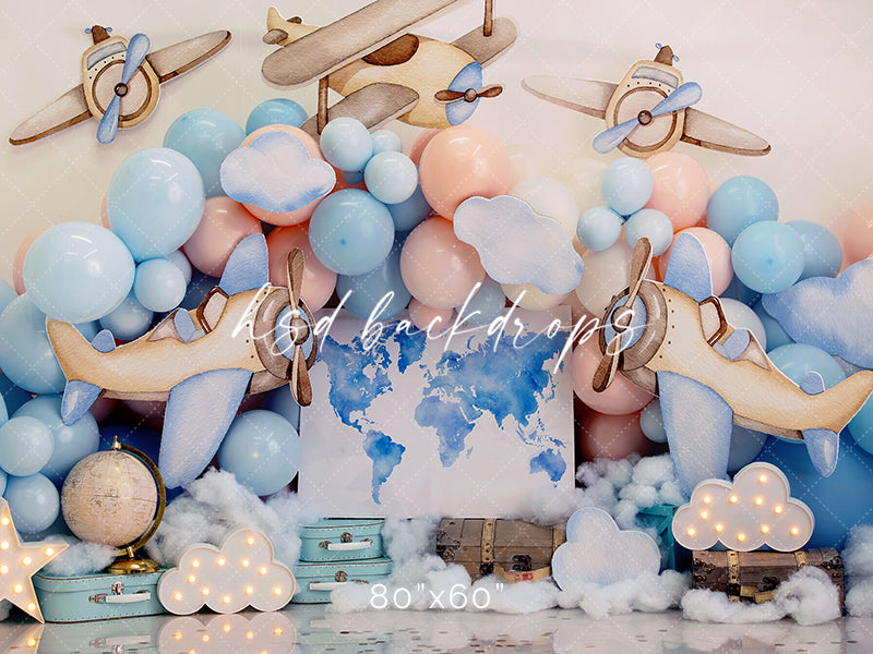Pilot Themed Backdrop for Airplane Birthday Party Cake Smash Photos